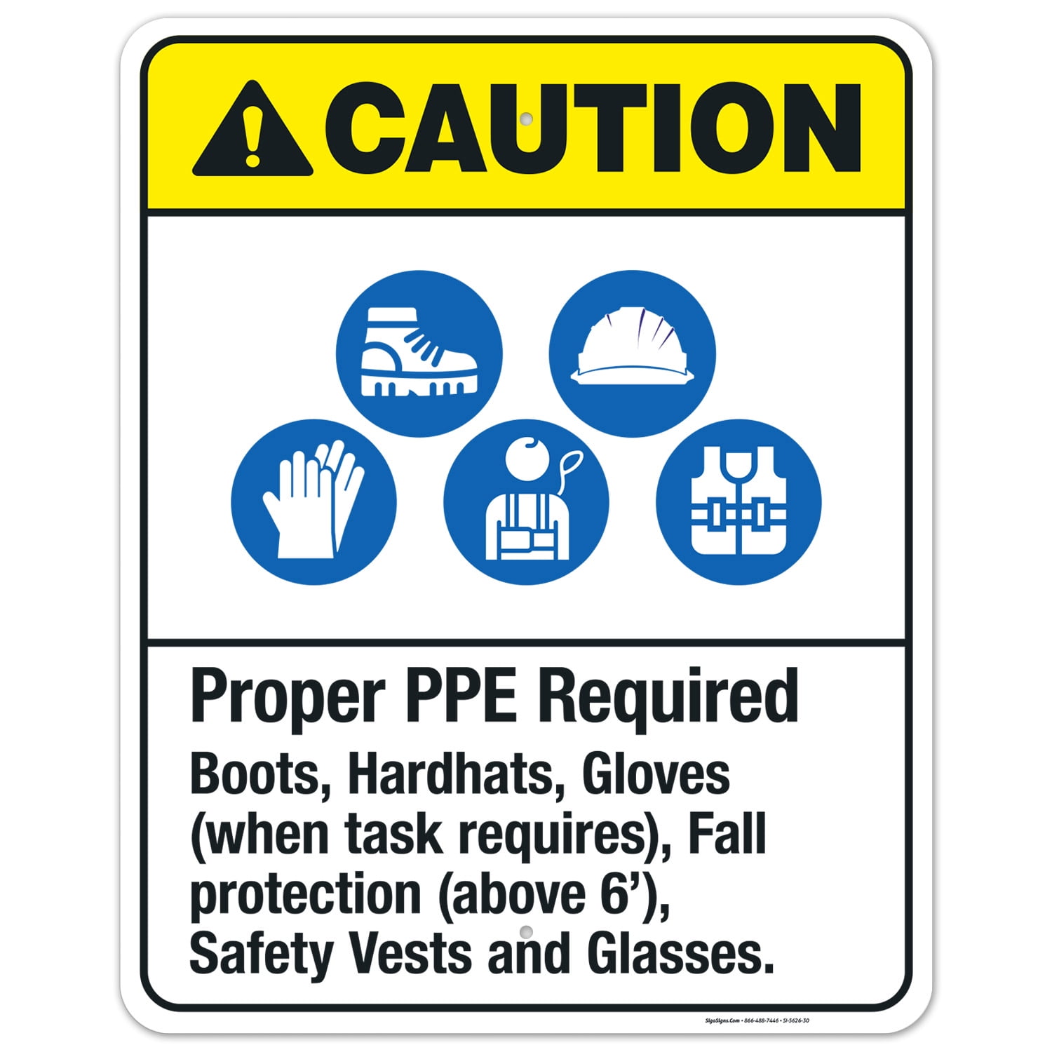 Proper PPE Required Sign, ANSI Caution Sign, - Walmart.com