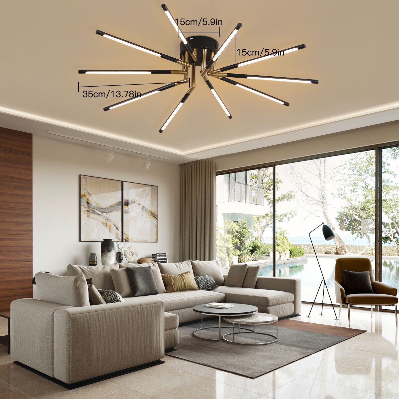 Modern 10-Light Chandelier Metal Acrylic Pendant Lamp Home Ceiling ...