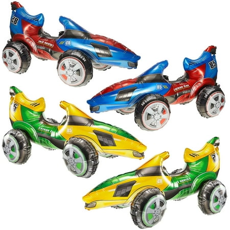 4 Pieces Racing Car Balloons Car Foil Mylar Balloon Double-Sided Car ...