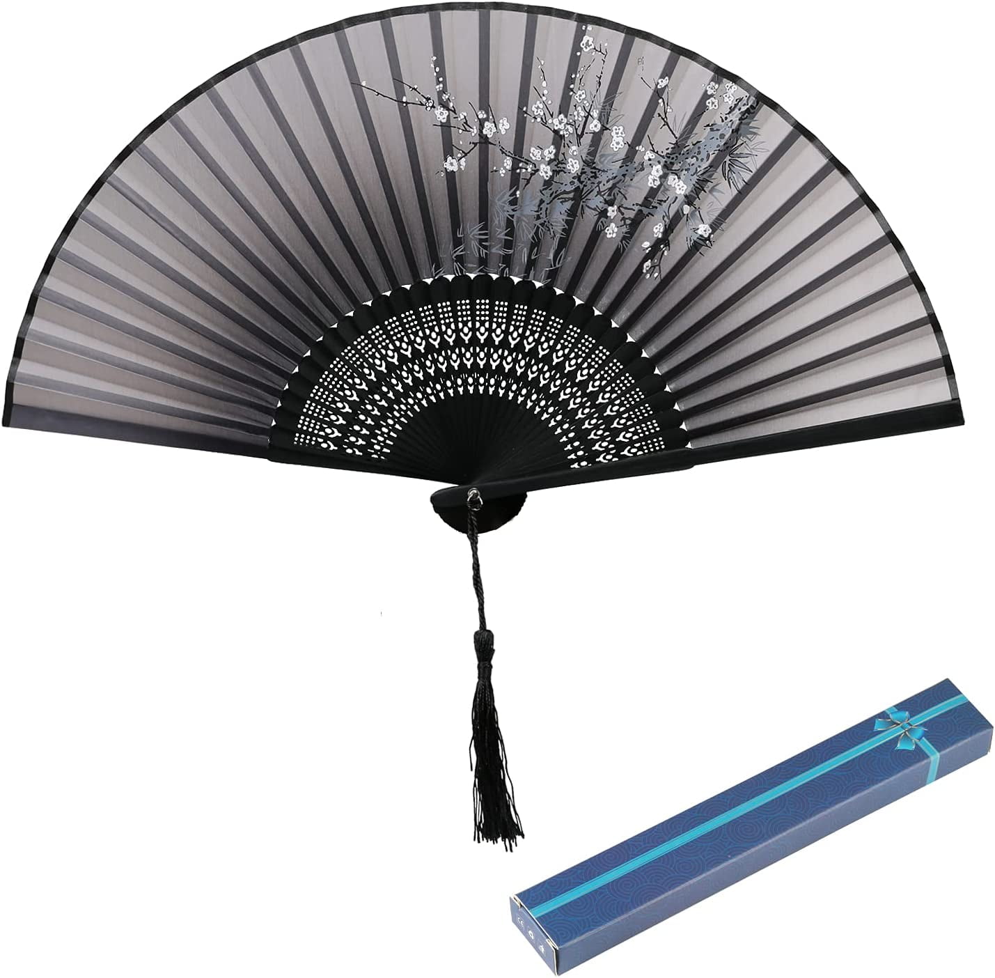 Folding Hand Fan,Bamboo Handheld Fan Silk Folding Fan with Plum Blossom ...