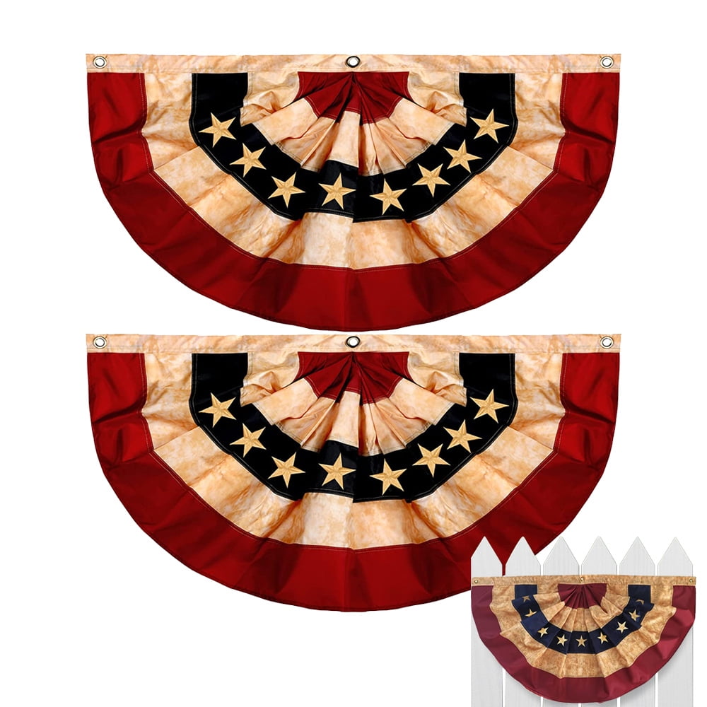 2Pcs 4th of July Flags Patriotic Bunting American Pleated Fan Flag USA ...