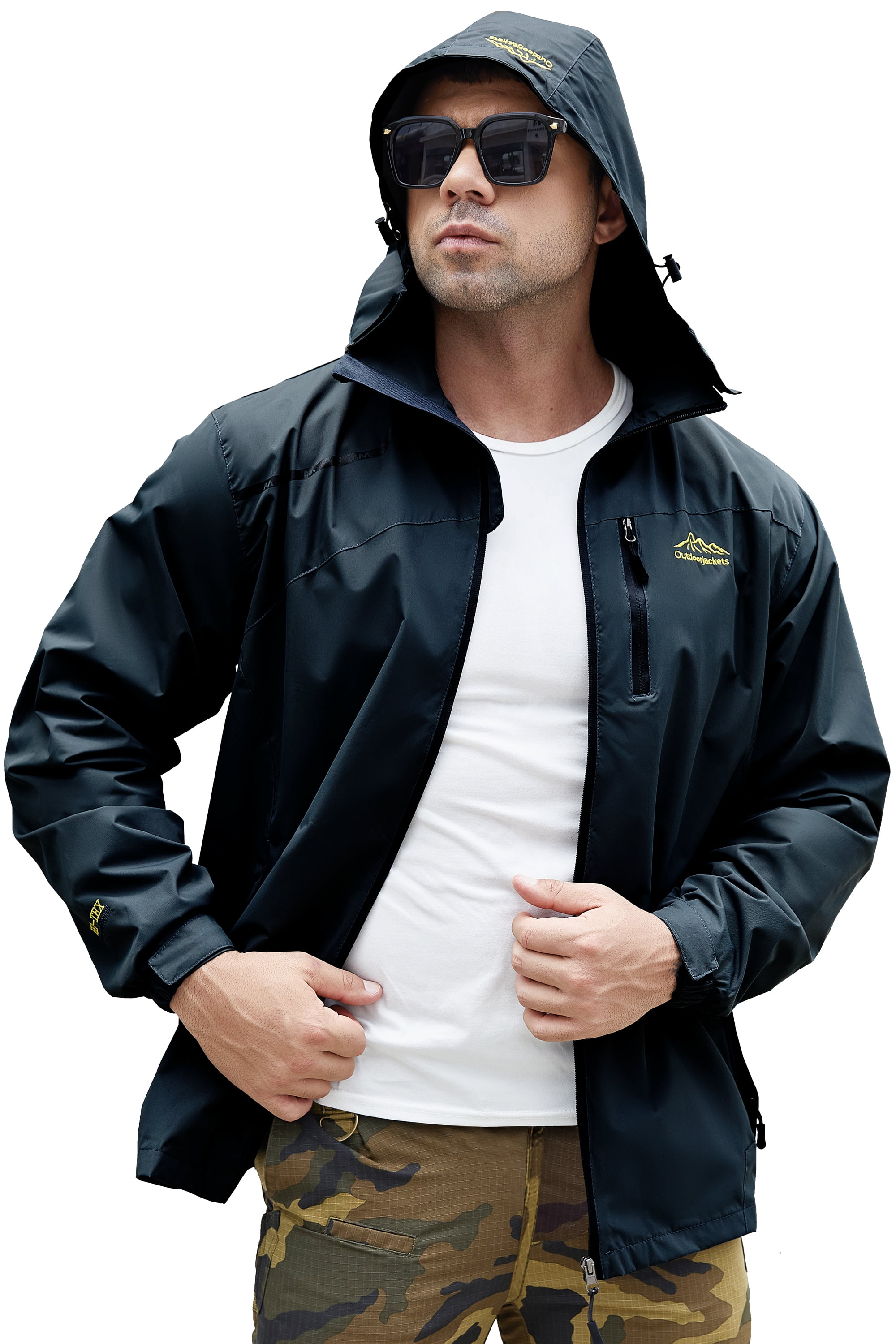 Keevoom Mens Hooded Waterproof Rain Jacket Lightweight Outdoor ...