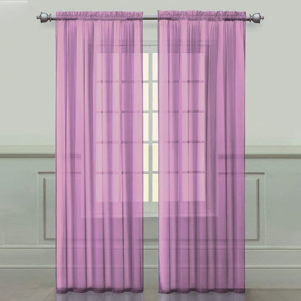 Cortinas translúcidas moradas con bolsillo para barra, para sala de ...