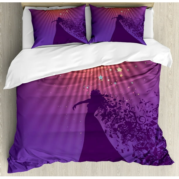 Diva Duvet Cover Set Queen Size, Silhouette of Woman Opera Singer ...