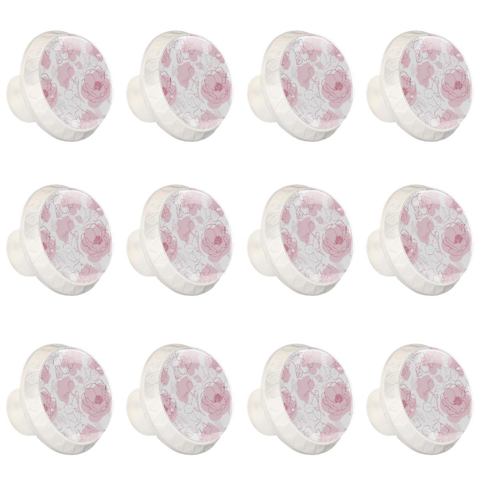 12 Pcs Peonies Pink Knobs for Kitchen Cabinet Cupboard Dresser Bookcase ...