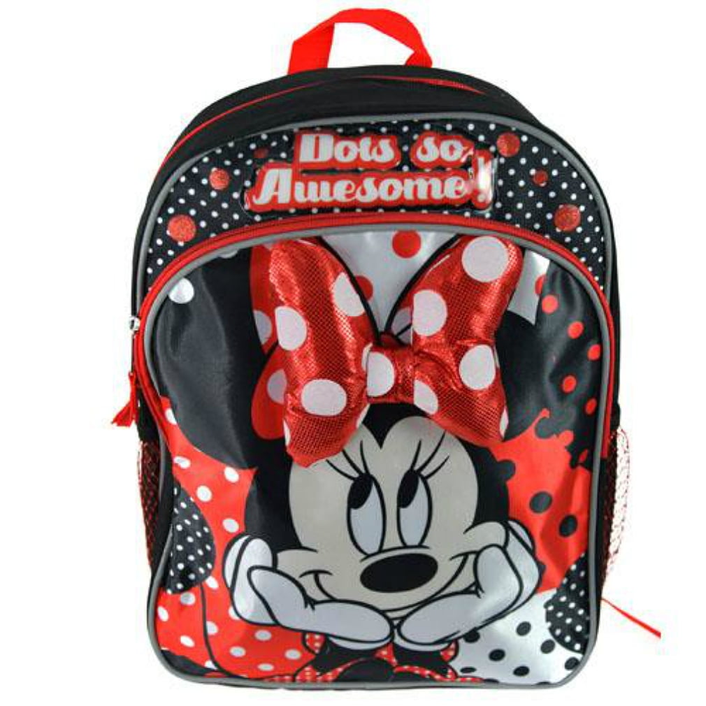 Kids Minnie Mouse Backpack 14" Back Pack With Minnie Mouse Plush Bow ...