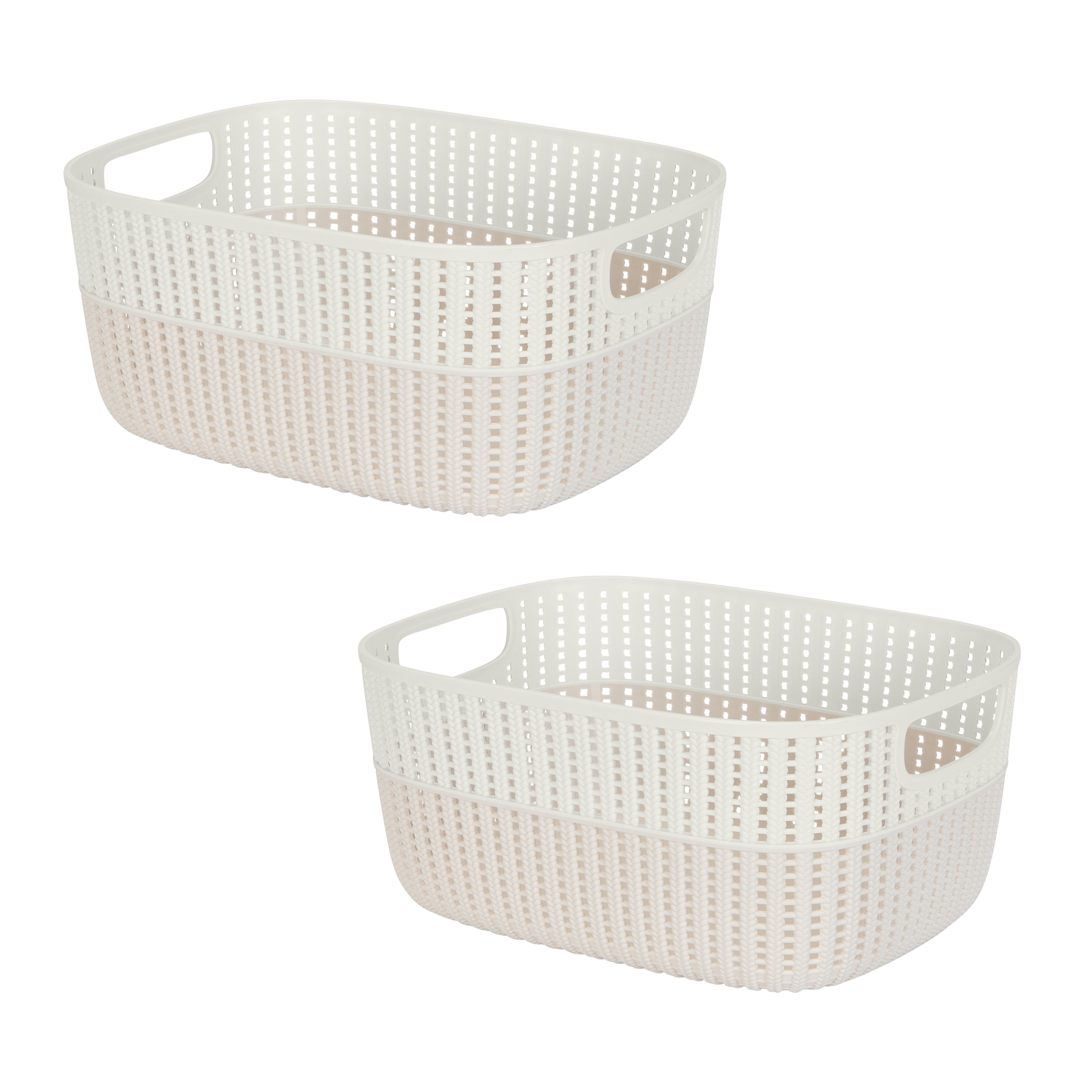 Simplify 2 Pack 2-Tone Decorative Large Plastic Storage Basket in Ivory ...