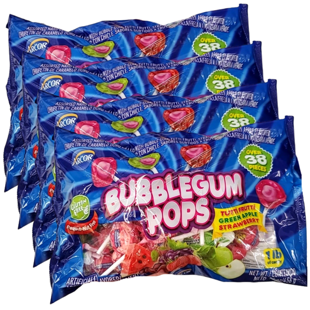Bubblegum Pops Tutti Frutti Green Apple Strawberry Flavor Candy Peanut ...