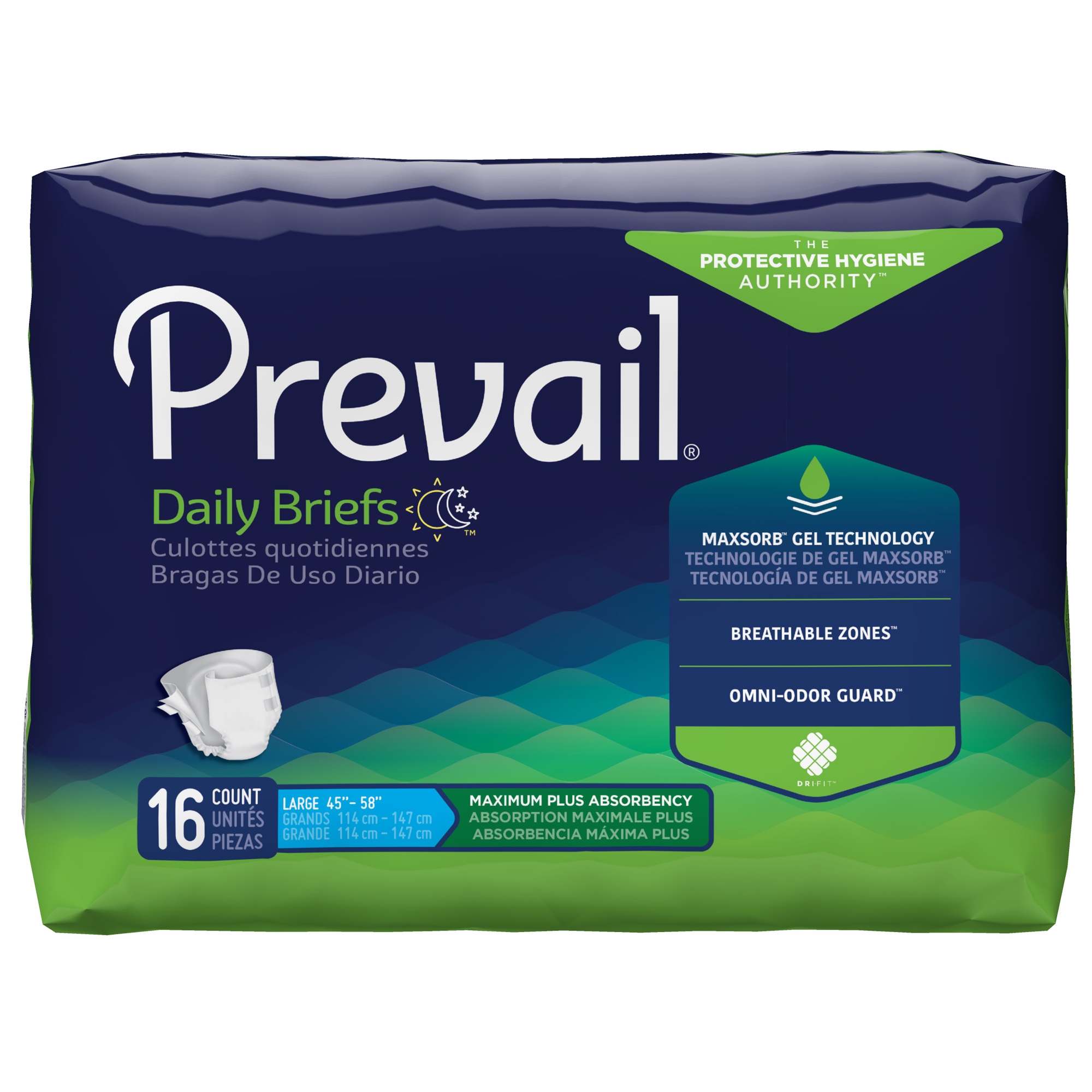 Prevail Incontinence Brief L Mat Body Shape, PV-013/1, Maximum, 64 Ct ...