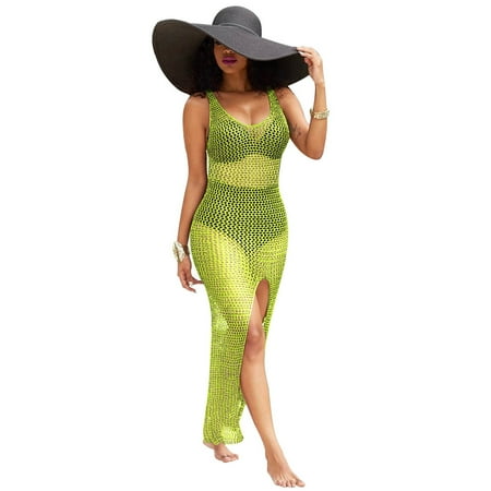 Women's Sexy Sleeveless Swimsuit Cover Ups Sheer Crochet Beach Bikini ...