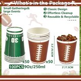 PIXHOTUL 100 Pcs Football Decorations Cups, 9 Oz Disposable Paper Cups ...