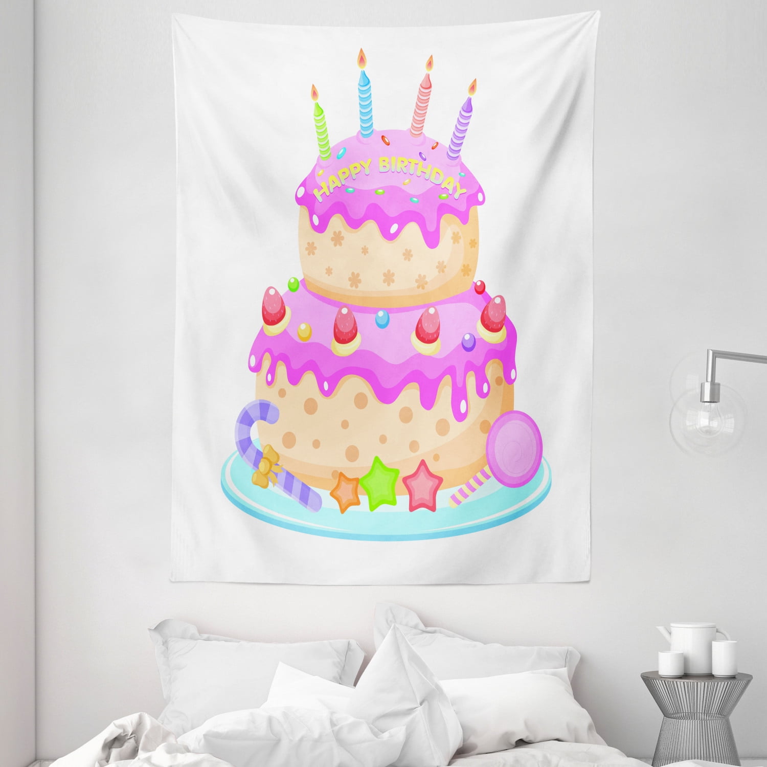 Birthday Decorations for Kids Tapestry, Pastel Colored Birthday Party ...