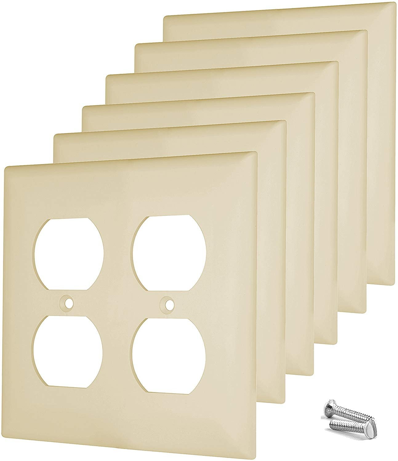 Sleeklighting 6 Pack Plastic Ivory Look Outlet Covers | 2 Gang Duplex ...