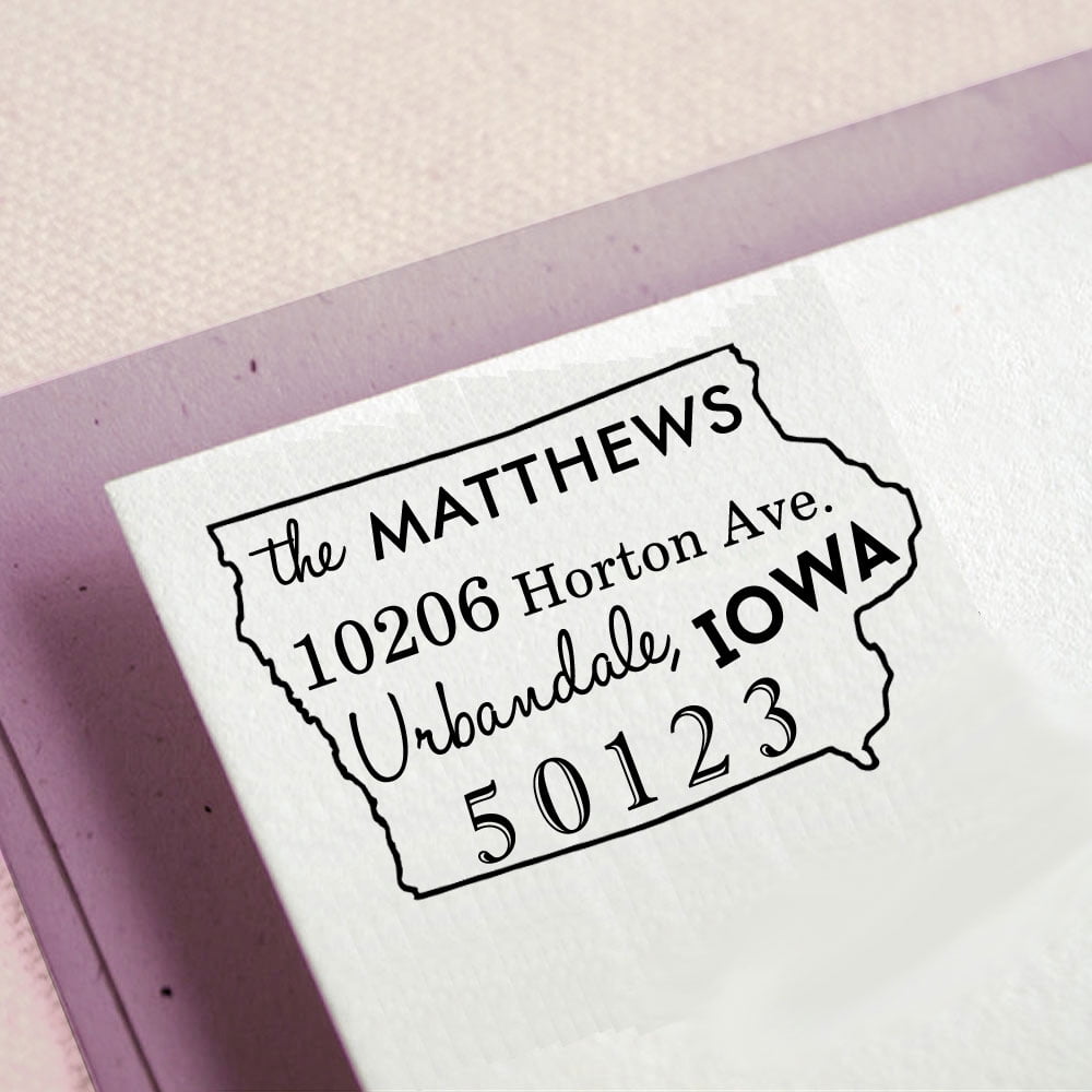 Custom Iowa State Map Stamp Personalized Self Inking Family Address Map ...