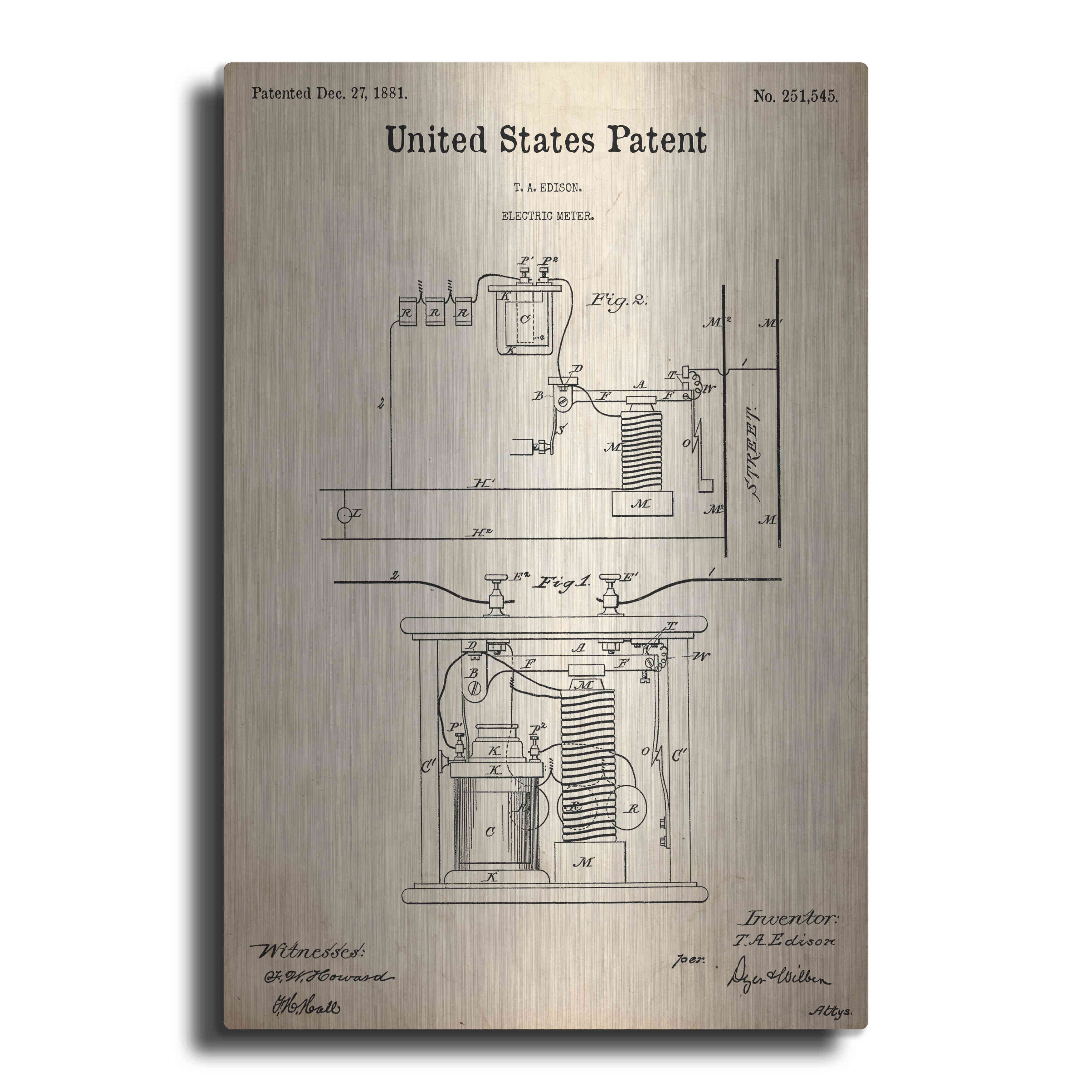 Luxe Metal Art 'Edison Electric Meter Blueprint Patent Parchment ...
