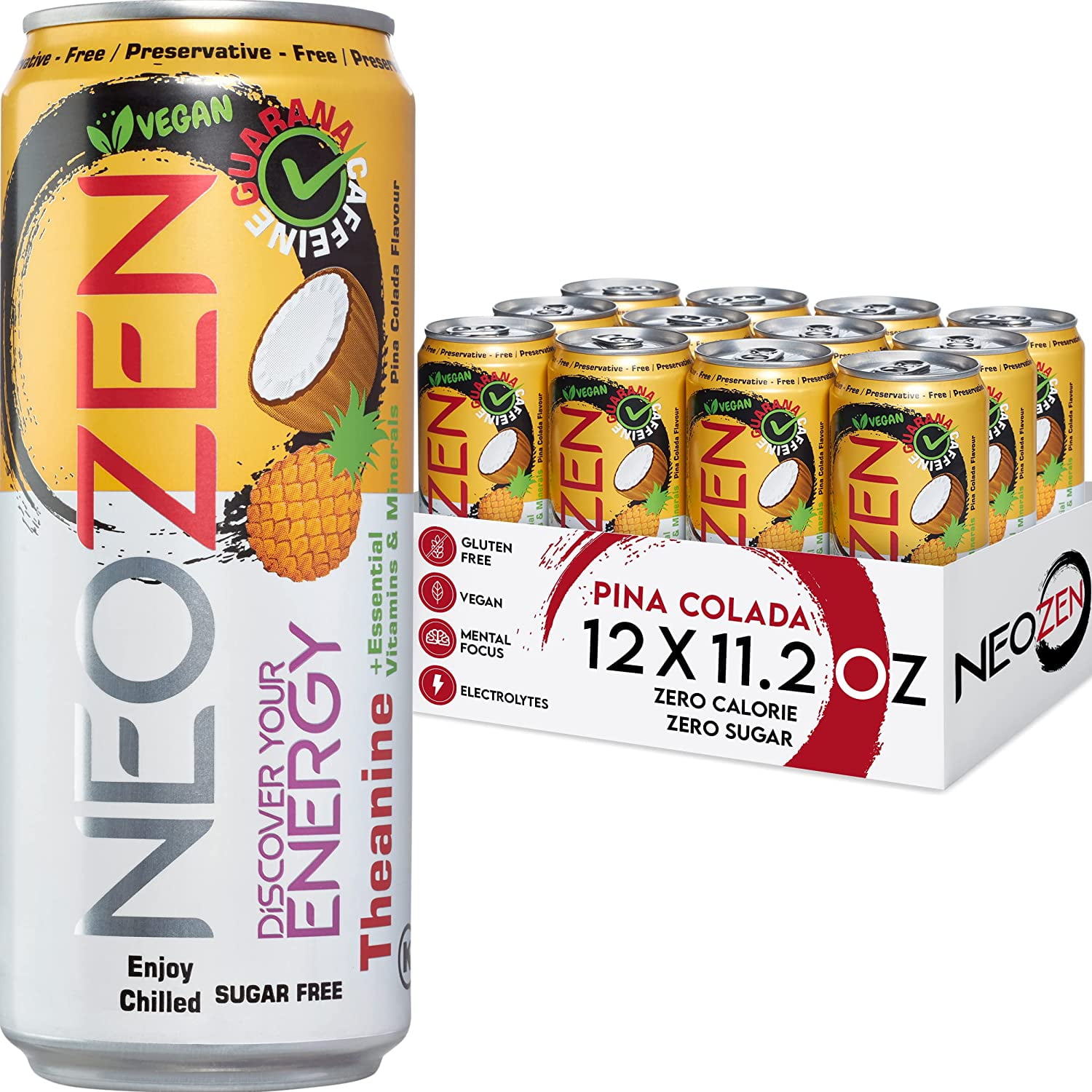 Buy NEOZEN Pina Colada Energy Drink, 132 mg Natural Caffeine, 11.2 fl ...