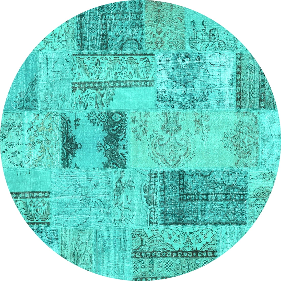 Ahgly Company Indoor Round Patchwork Turquoise Blue Transitional Area ...