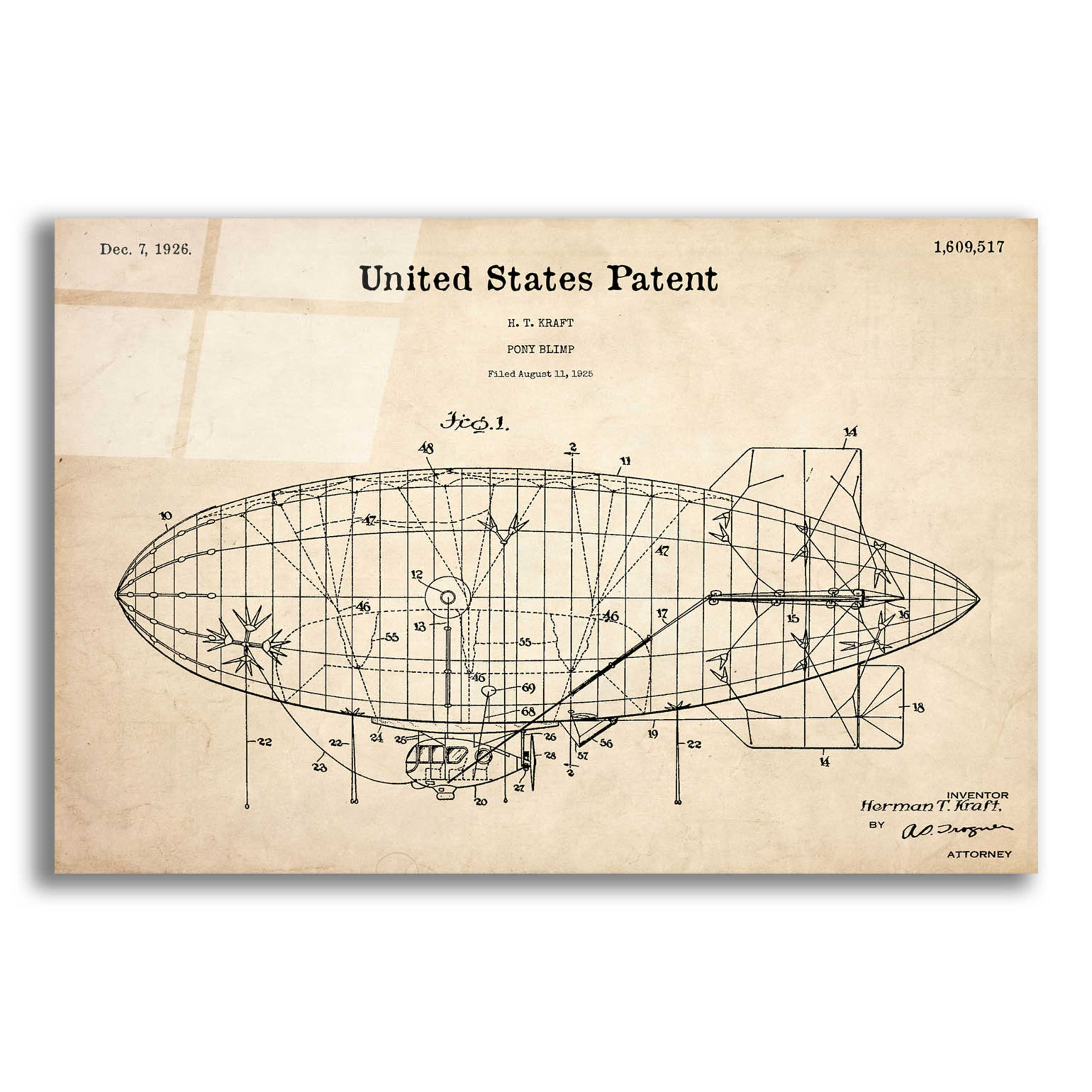 Epic Art 'Pony Blimp Blueprint Patent Parchment,' Acrylic Glass Wall ...