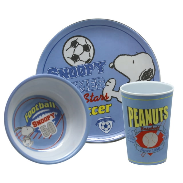 Snoopy Dinnerware Set - Peanuts Sports Theme Plate Bowl And Cup Set ...