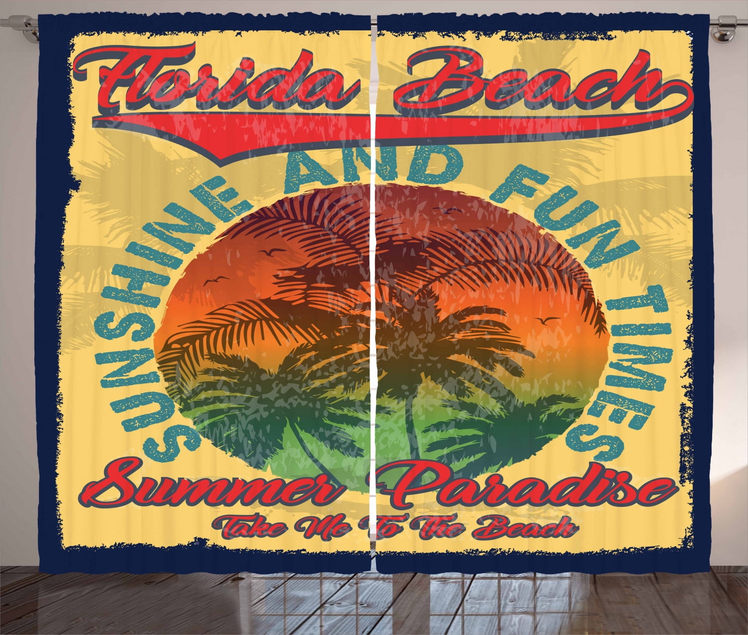 Florida Curtains 2 Panels Set, Sunshine and Fun Time Paradise City ...