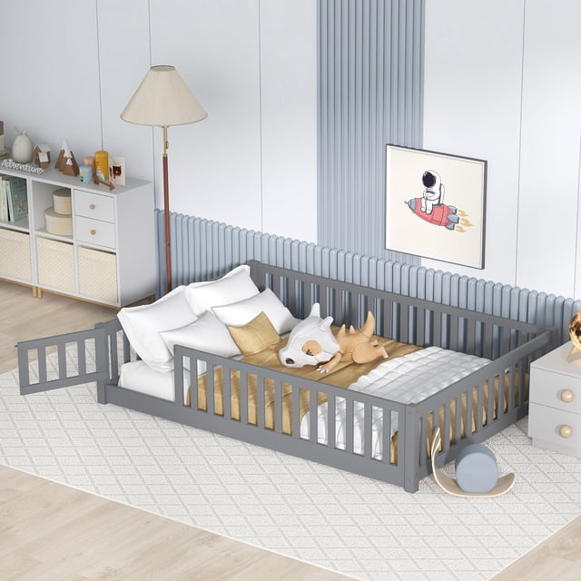 Bellemave Full Size Floor Bed for Kids, Wood Toddler Floor Bed with ...