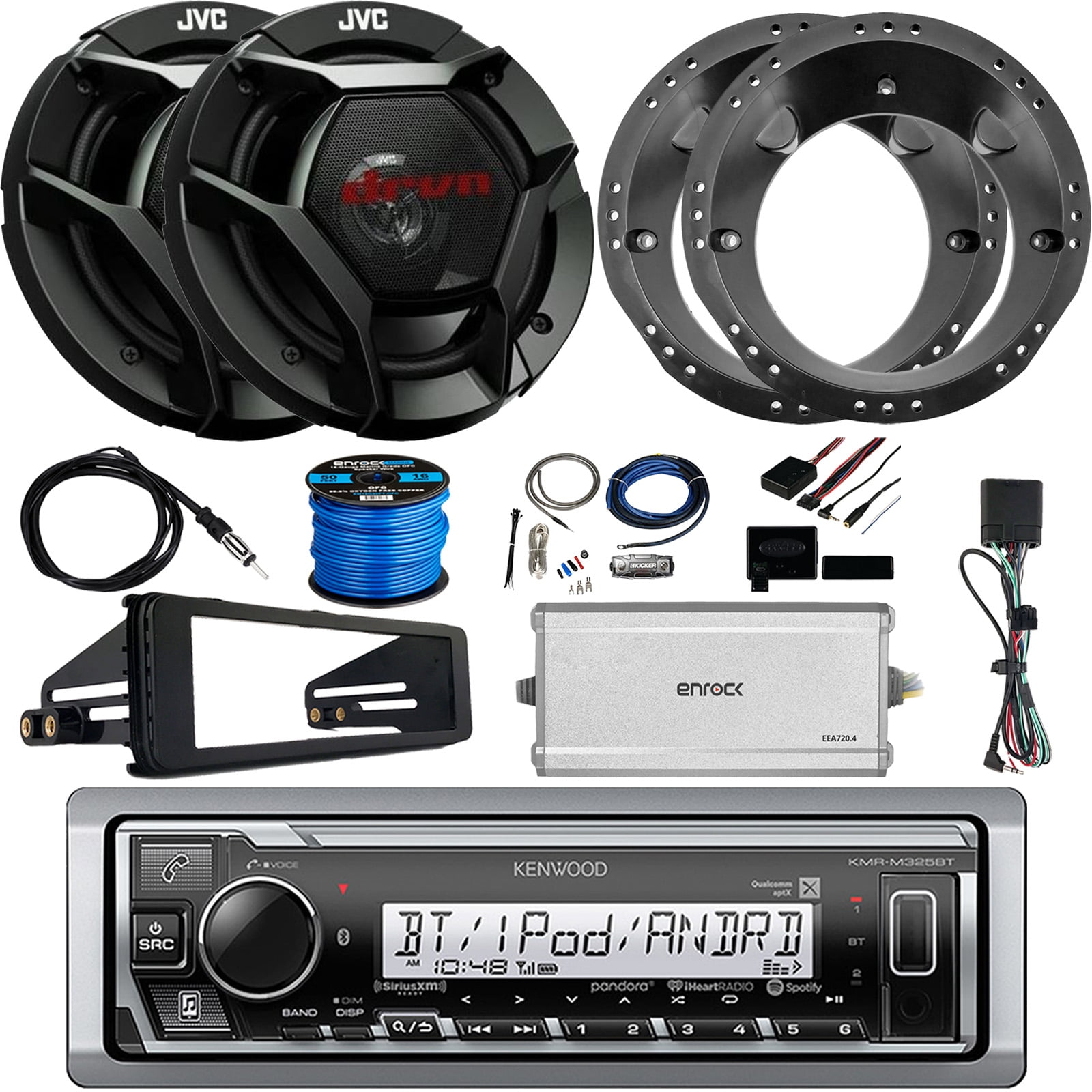 Kenwood KMR-M325BT Marine Digital Media Bluetooth Receiver, 2 x JVC ...