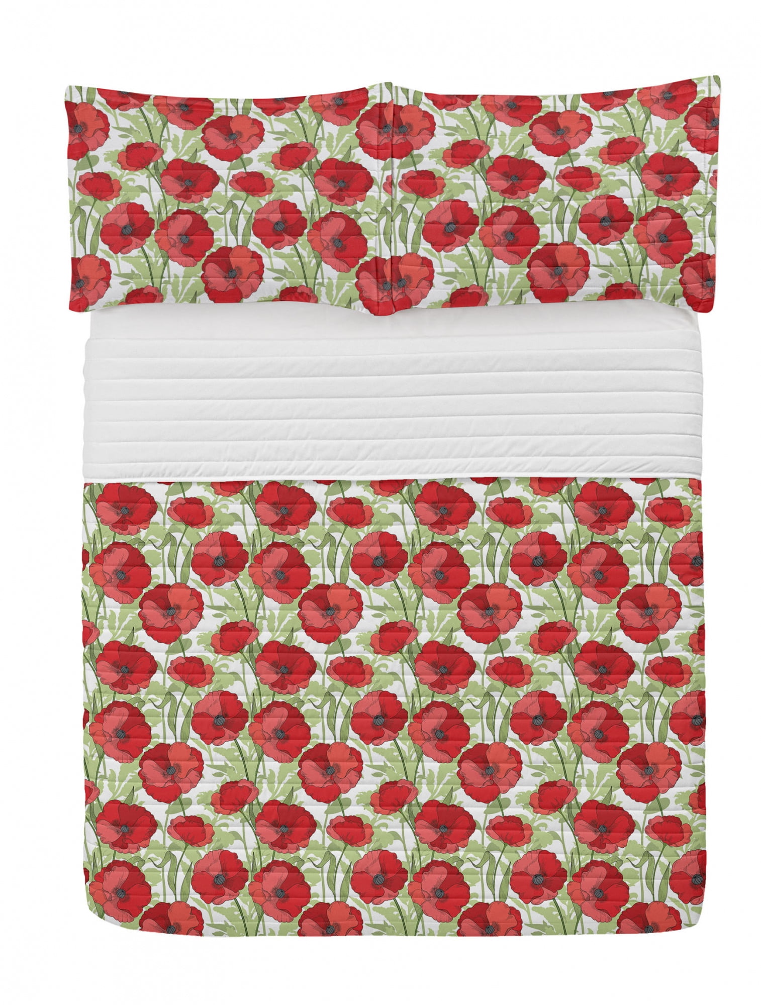 Floral Microfiber Bedspread Set, Poppy Petals Continuous Pattern Spring ...