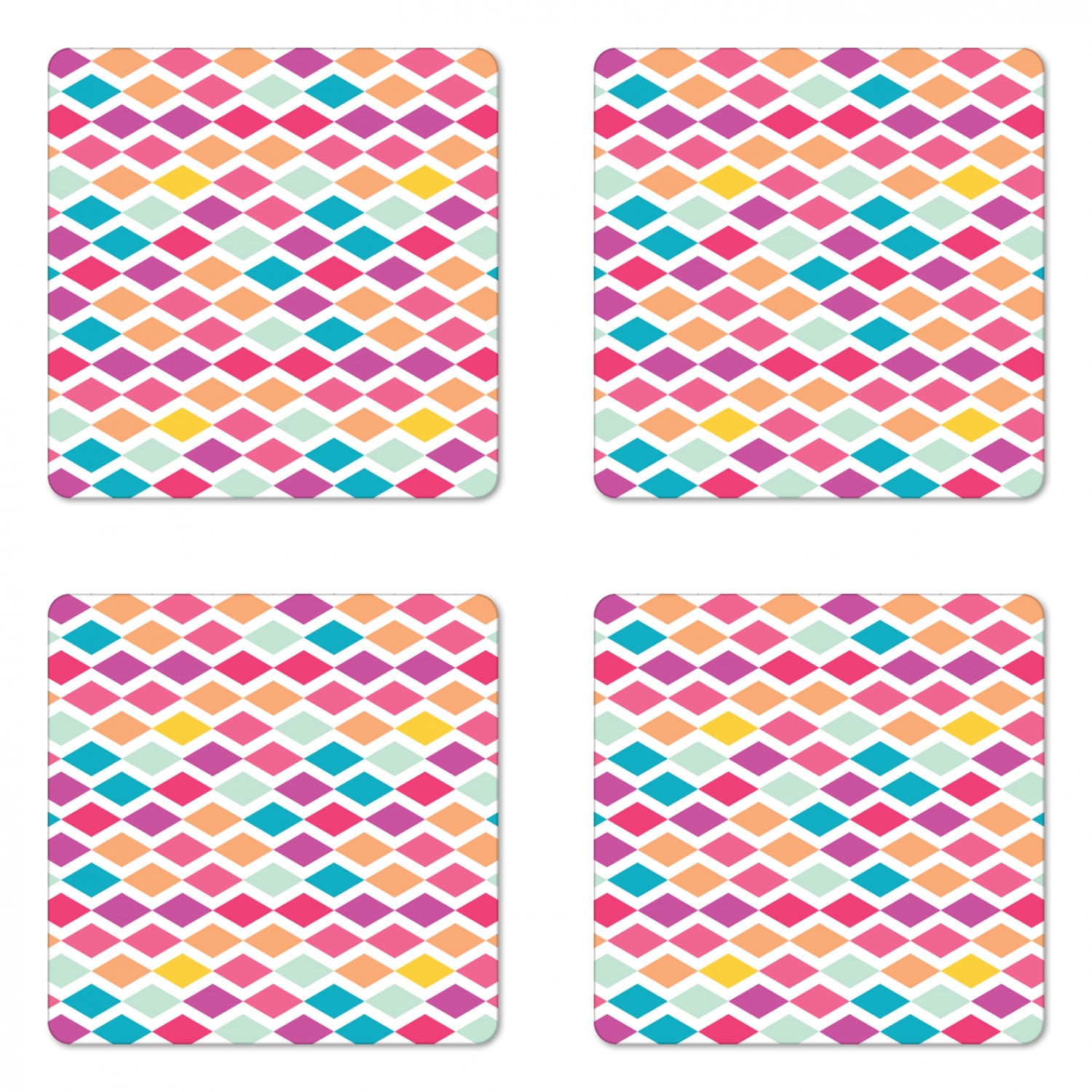Colorful Coaster Set of 4, Geometric Pattern of Graphic Rhombus Shapes ...