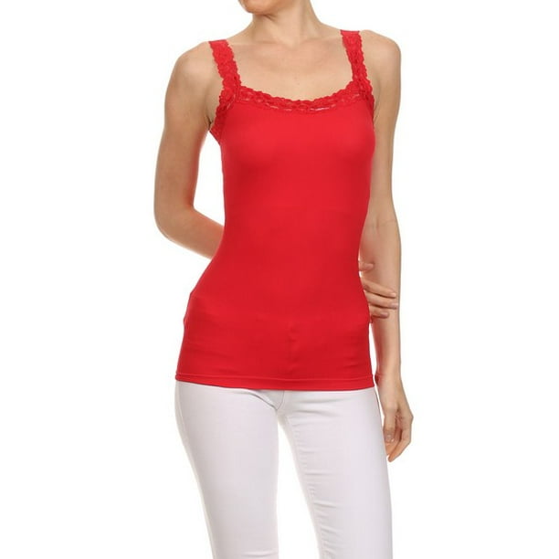 Yelete - Women's Lace Detail Trim Cami Top - RED - Walmart.com ...