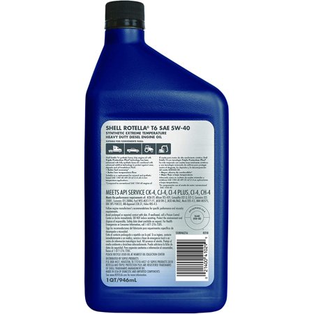 Shell Rotella 550049479-6PK T6 Full Synthetic 5W-40 Diesel Engine Oil ...