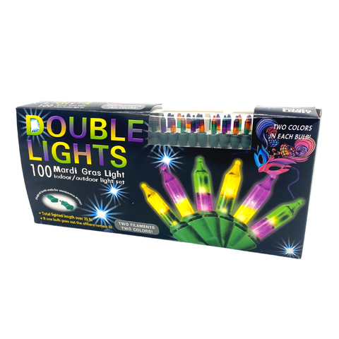 Purple, Green and Gold Mini Mardi Gras String of 100 Lights Double ...