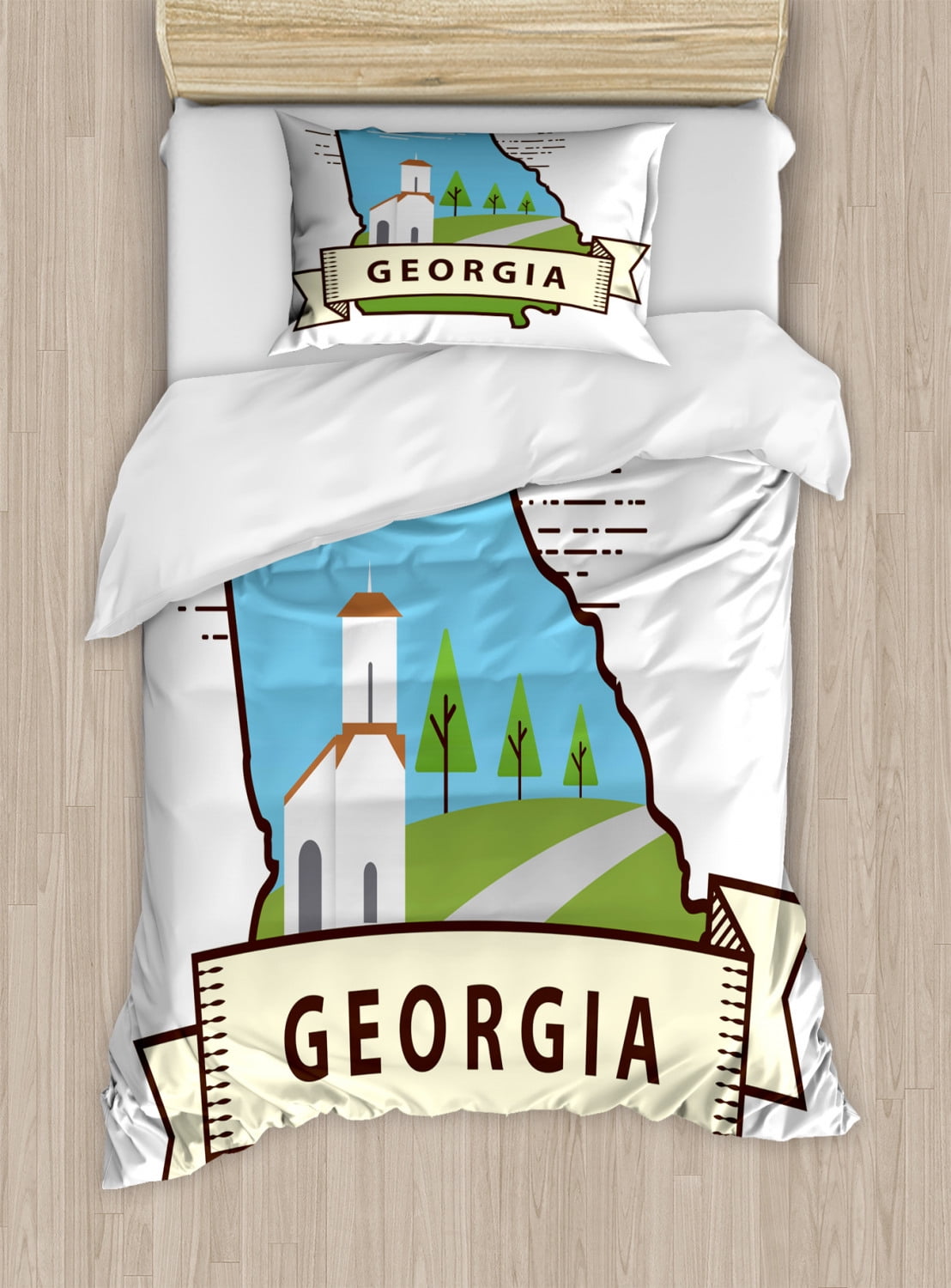 Georgia Duvet Cover Set Twin Size, Geometric Design of Map with an ...