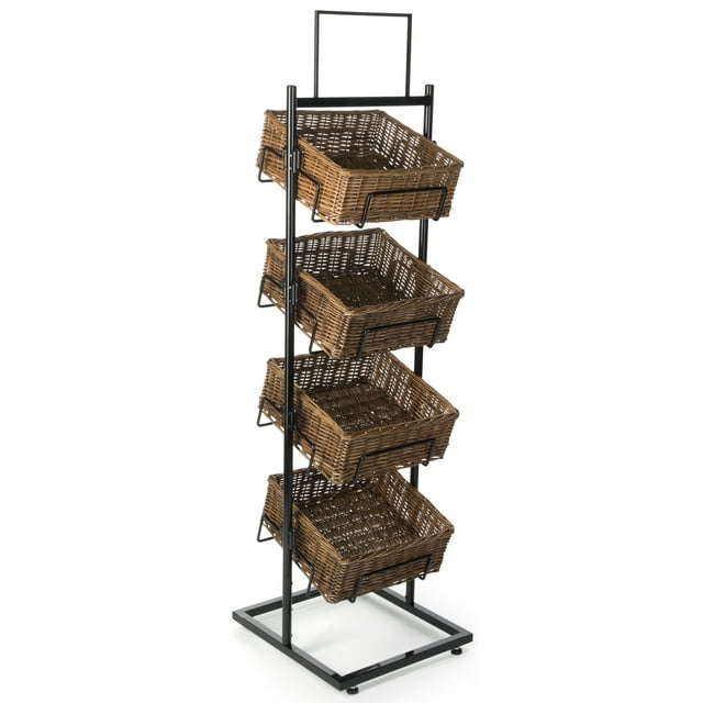 Displays2go Wicker Basket Stand with 4 Tiers, Wicker & Steel ...