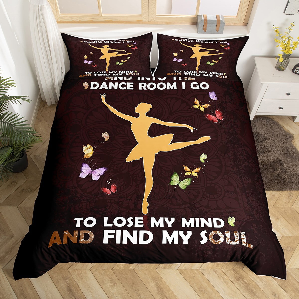 YST Ballet Dancer Duvet Cover for Girls Women,Rustic Butterflies ...