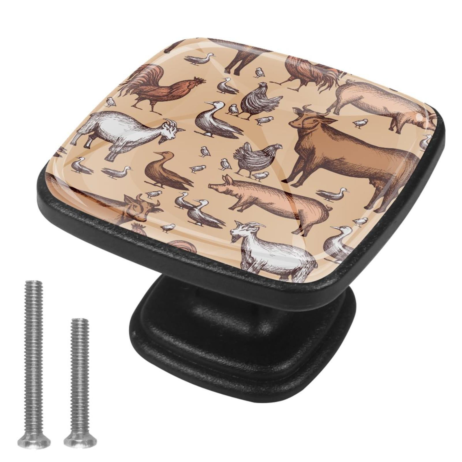 4 Pcs Cabinet Handle Drawer Pulls Cartoon Farm Knobs with Screws Square ...