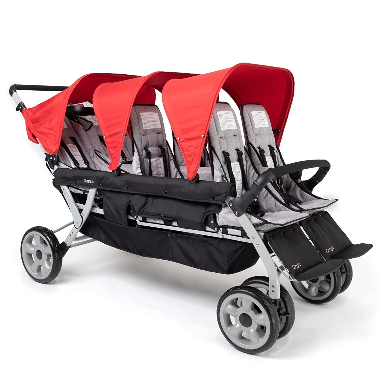 Gaggle Jamboree 6-Seat Folding Multi-Child Tandem Stroller with UV Protection Canopies, 5-Point ...