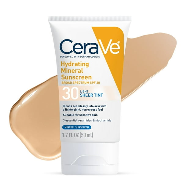 Protector solar mineral CeraVe, hidratante, SPF 30, tinte transparente ...