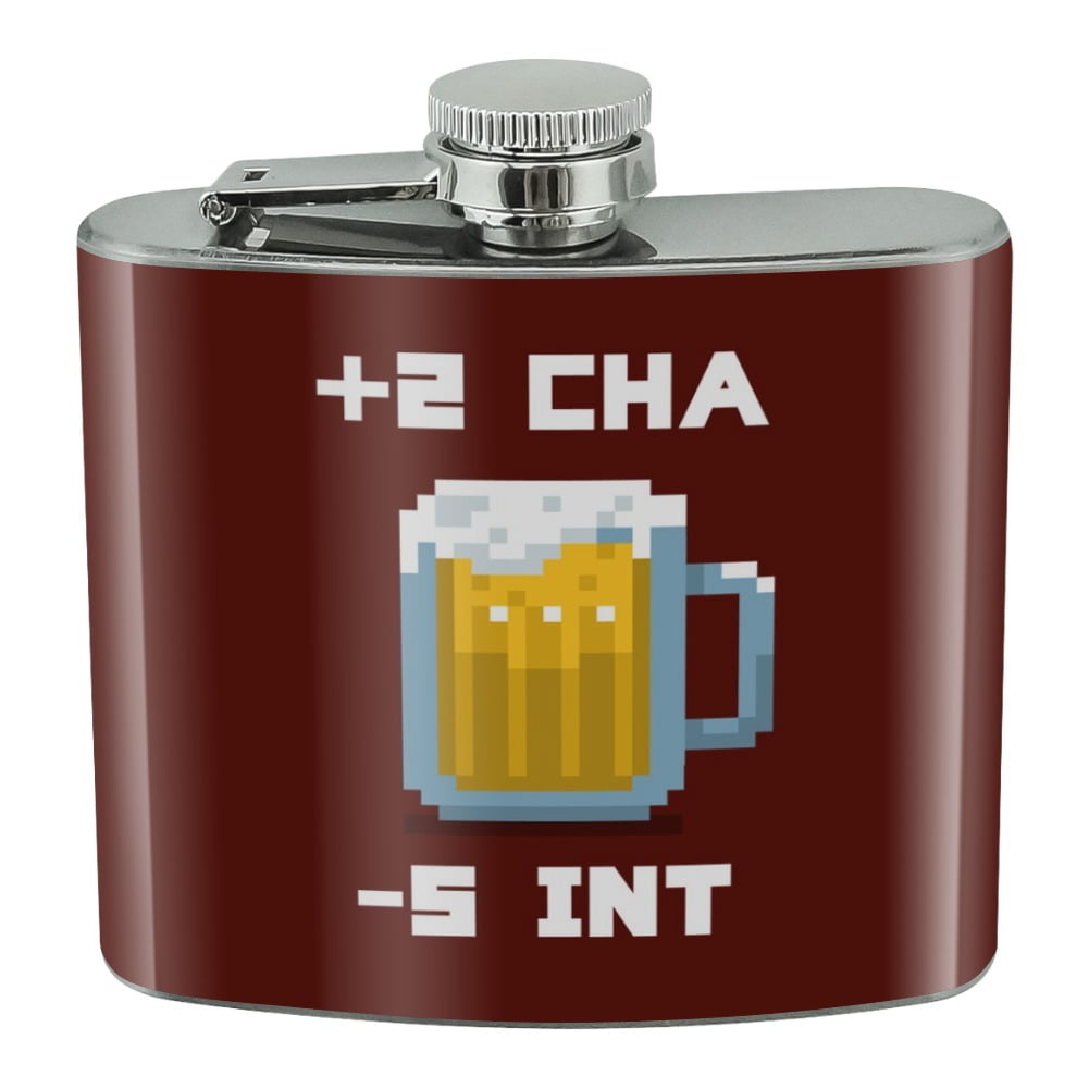 8-Bit Pixel Retro Beer Charisma Buff Gamer Game Stainless Steel 5oz Hip ...
