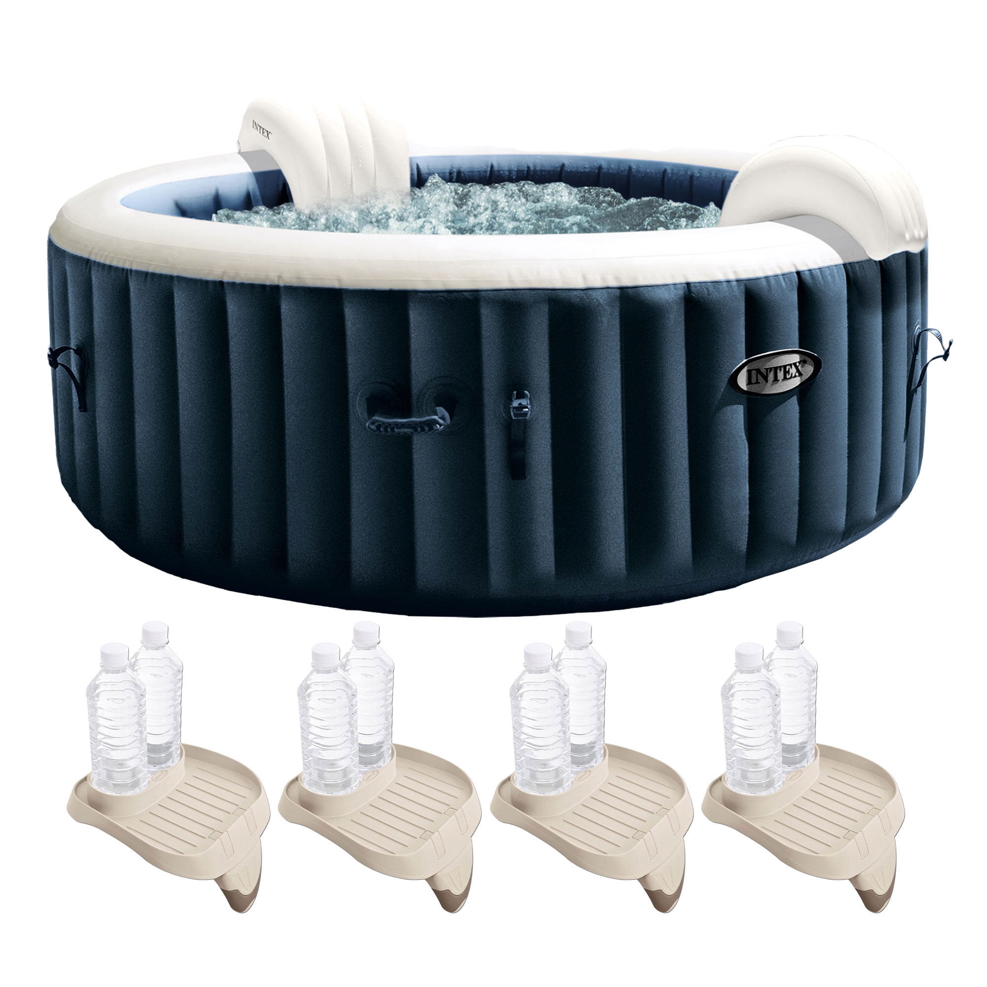 Intex PureSpa Plus Portable Inflatable Spa & Attachable Snack Tray (4 ...