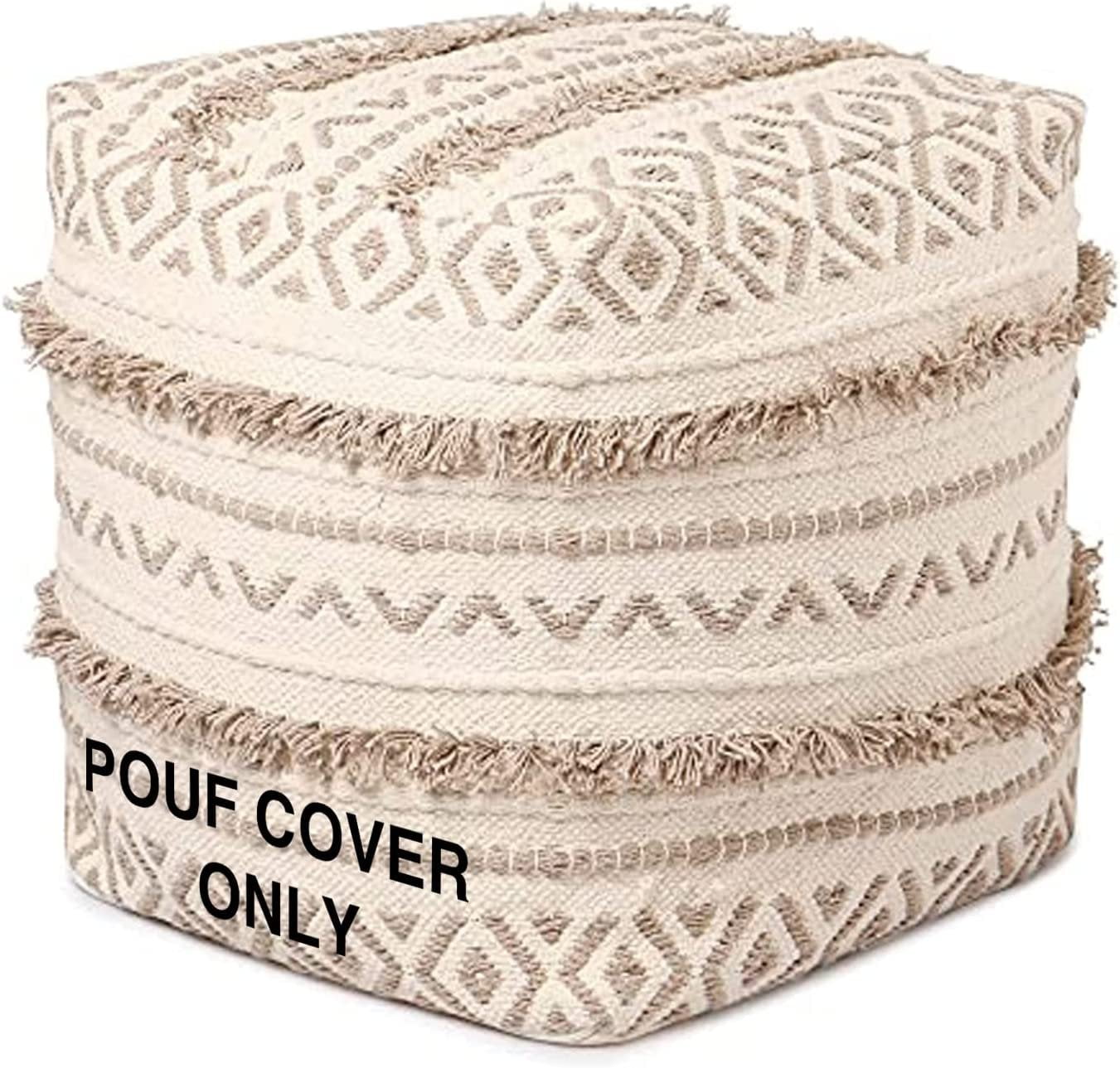 UNSTUFFED Pouf Ottoman Cover - REDEARTH Textured Boho Storage Cube Bean ...
