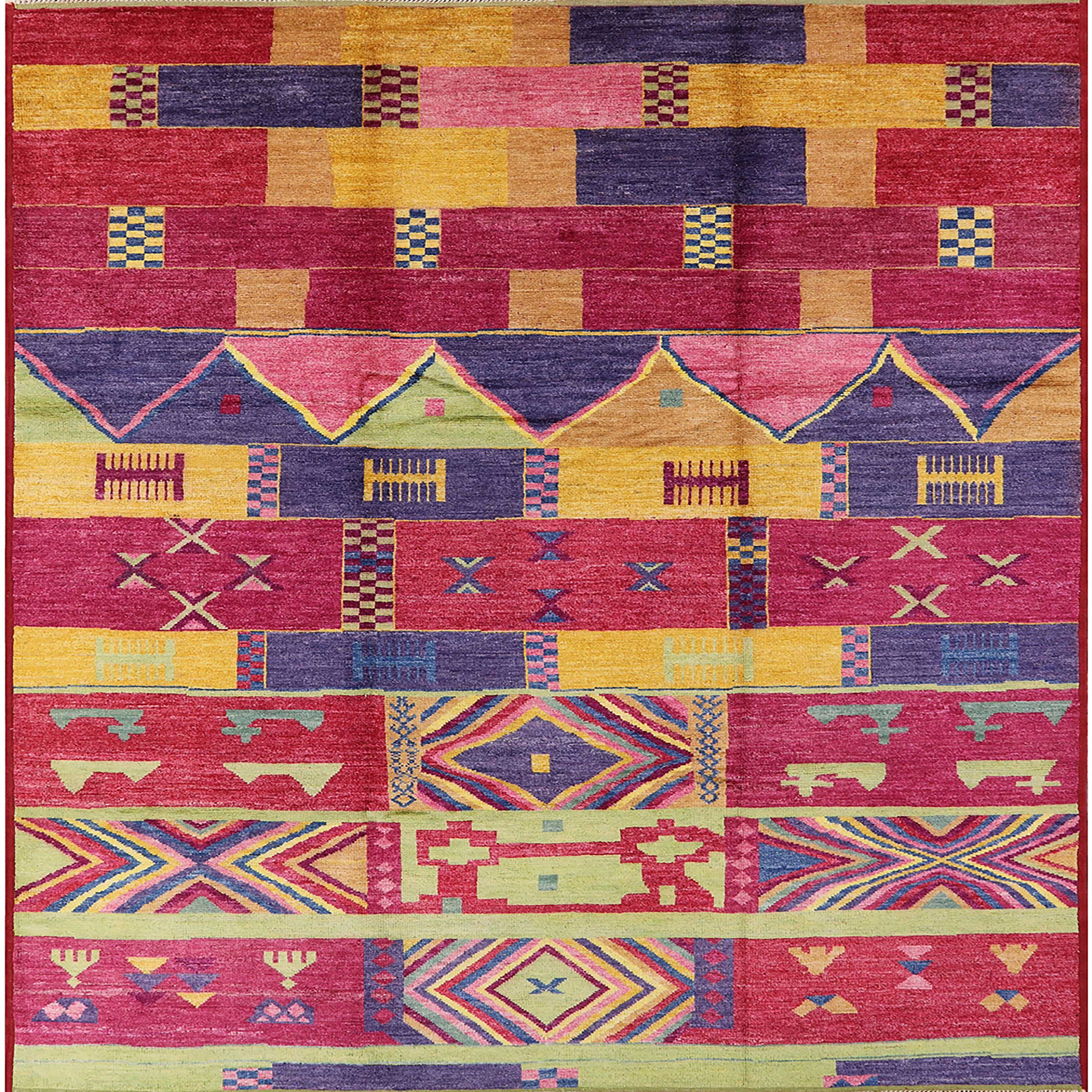 Ahgly Company Indoor Square Mid-Century Modern Crimson Red Oriental ...