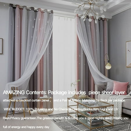 Hollow-Out Star Curtain 2 Layer Gradient Full Curtains; Hollow-Out ...