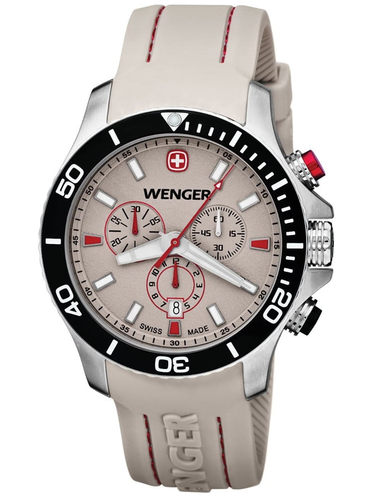 Wenger Men's 0643.105 Sea Force White and Red Dial White Rubber Strap ...