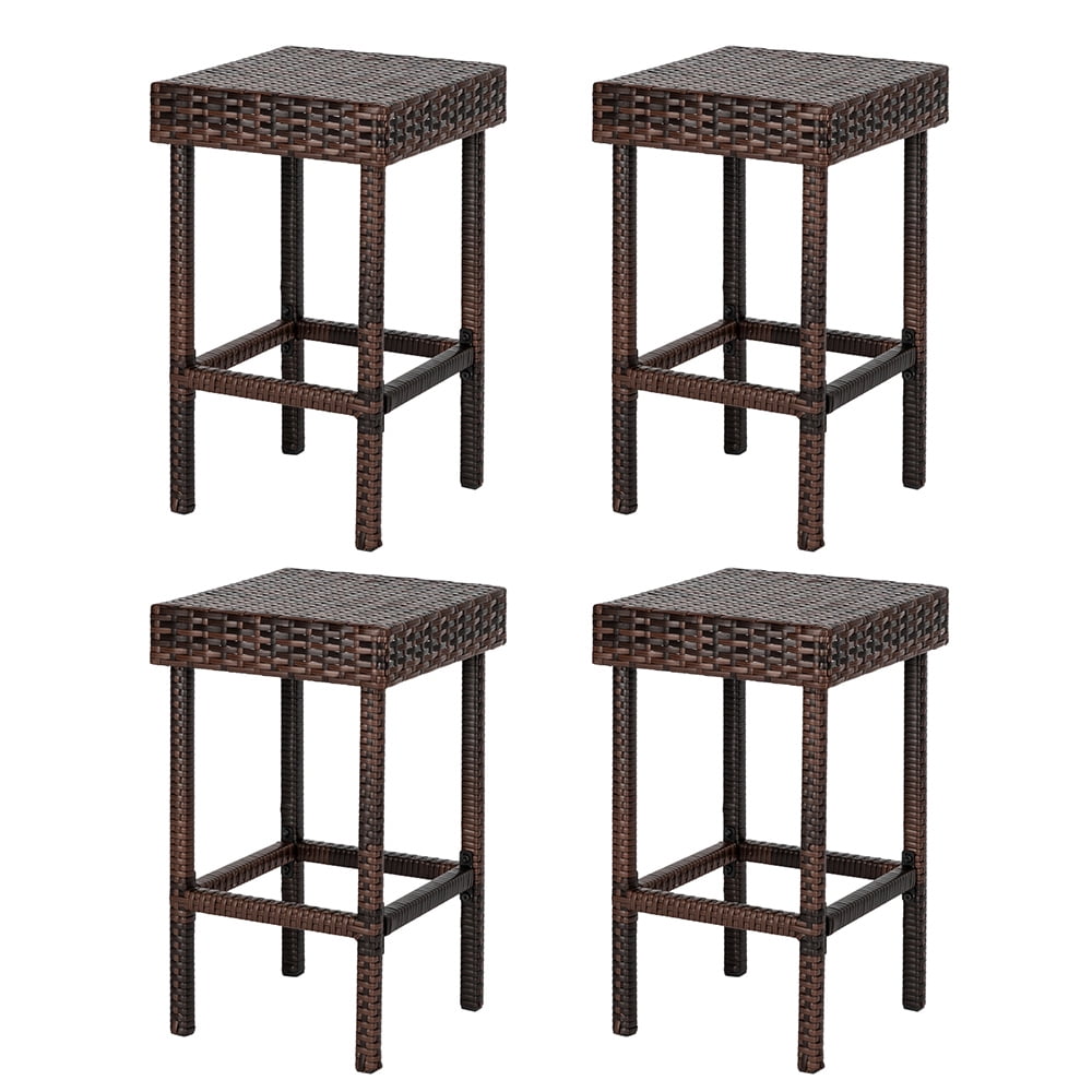 Gzxs Set of 4 Patio Wicker Bar Stools Outdoor Rattan Dining Chair Brown ...