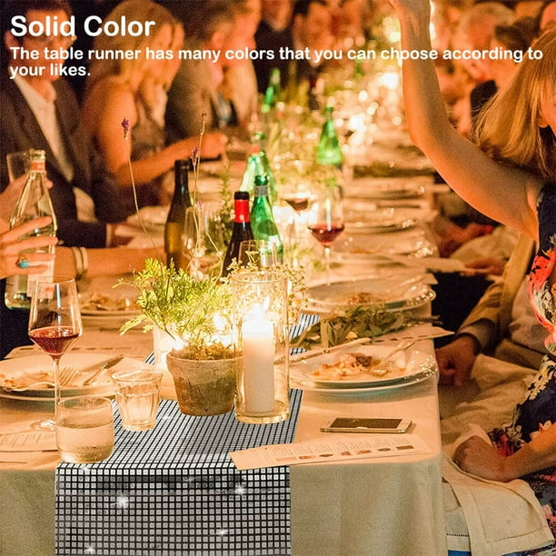 2 Pieces Polyester Table Runner Solid Color Glossy Color Glitter ...