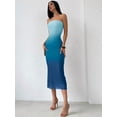 Blue Ombre Mesh Bandeau Bodycon Midi Dress For Women Summer Spring ...