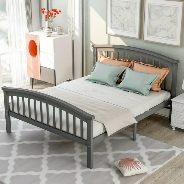 Euroco Wood Platform Bed With Headboard And Footboard Full Walmart