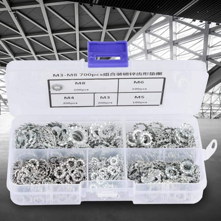 700pcs Lock Washer Set，M3/M4/M5/M6/M8 Galvanized Serrated Toothed Lock ...
