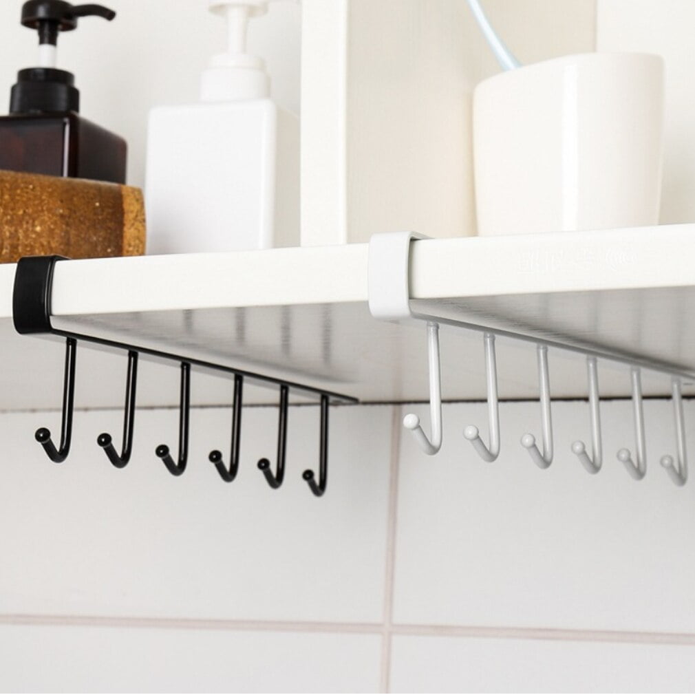 6 Hooks Under Shelf Mug Cup Cupboard Kitchen Organiser Hanging Rack ...