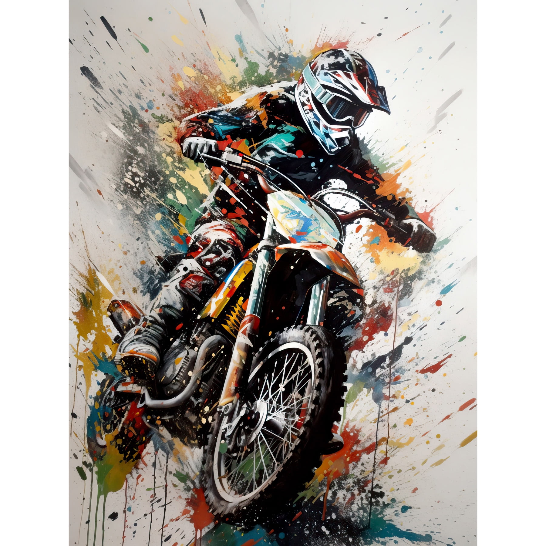 Motocross Racer Paint Splat Action Shot Portrait Unframed Wall Art ...